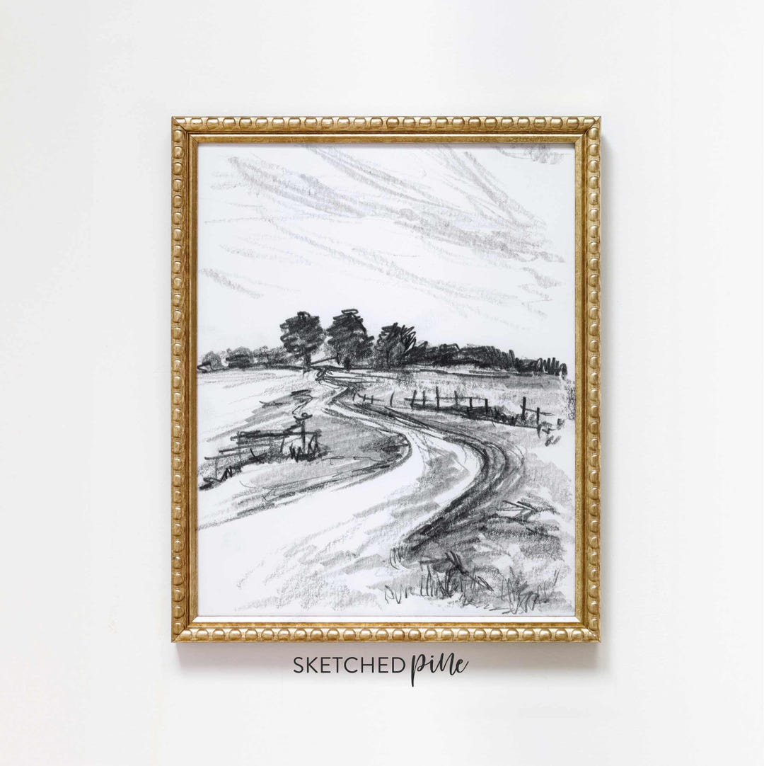 Midwest Landscape Art Print Landscape Sketch Art Charcoal Sketch ...