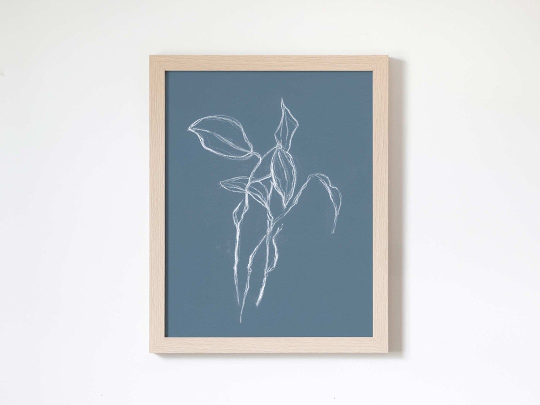 Blue Leaf Branch Printable Art Print Sketch Printable Wall Art Modern ...