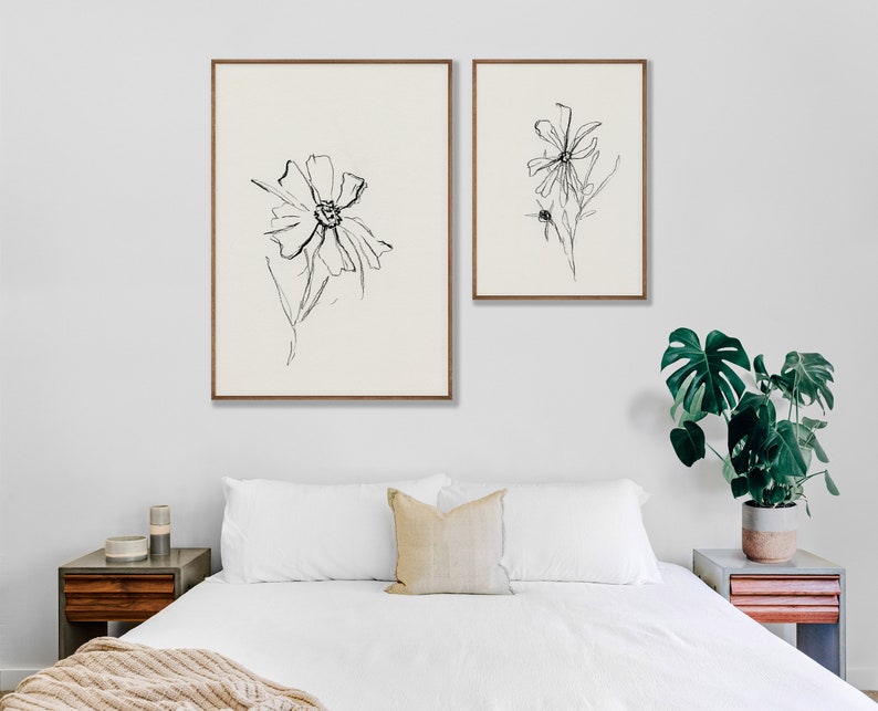Daisy Line Art Print Set: Modern Floral Sketch Wall Decor - Etsy