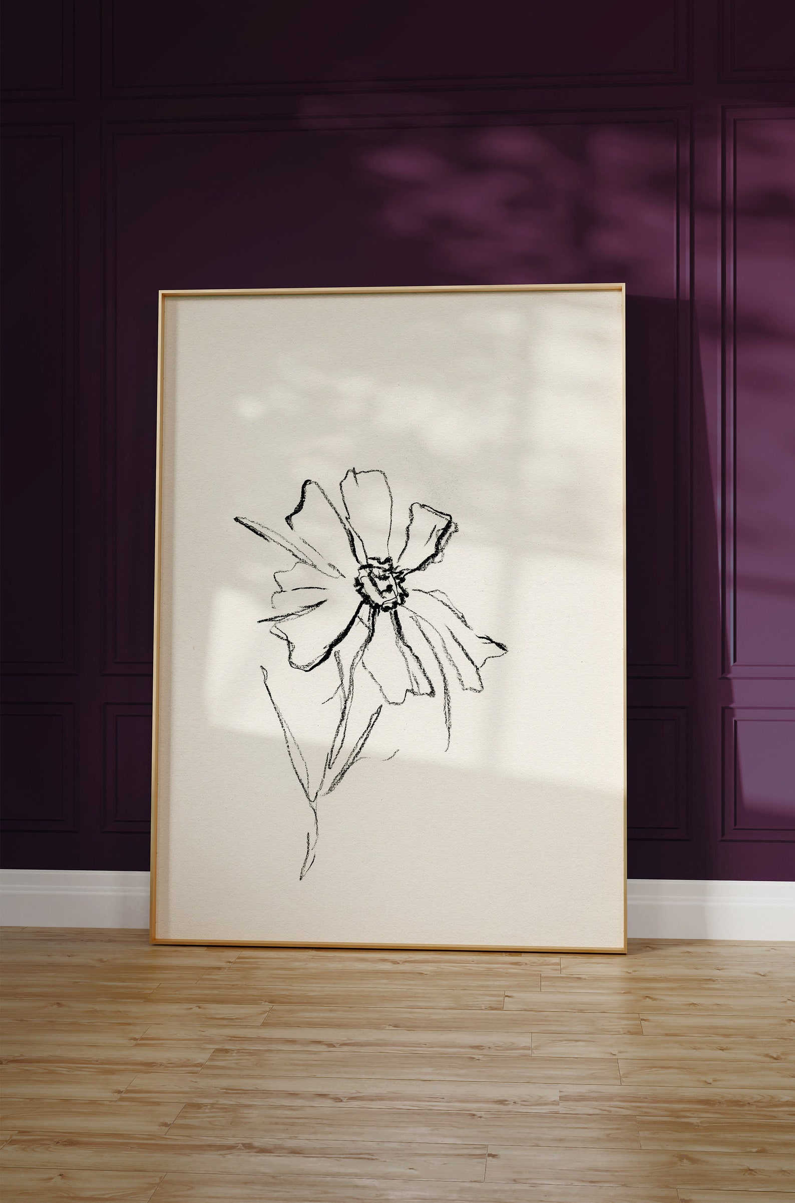 Daisy Flower Charcoal Line Art Print by Weronika Zubek Flower Sketch ...