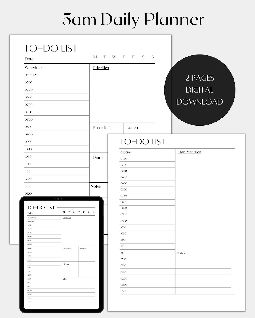 5am Planner, Hourly Planner for Ipad, Daily Planner Prints, Undated ...