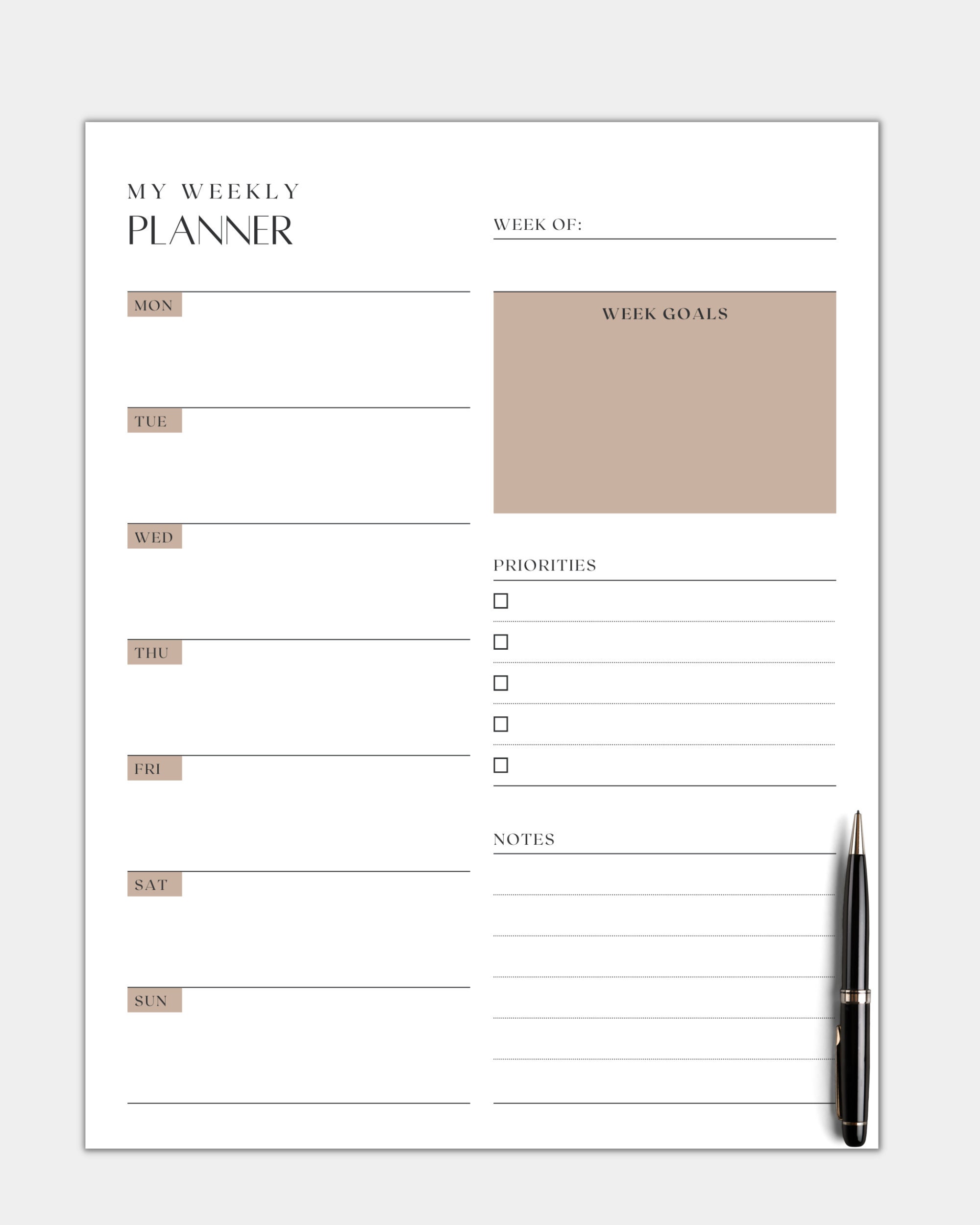 1 Page Weekly Planner, Week by Week, One Page Printable, Weekly Digital ...