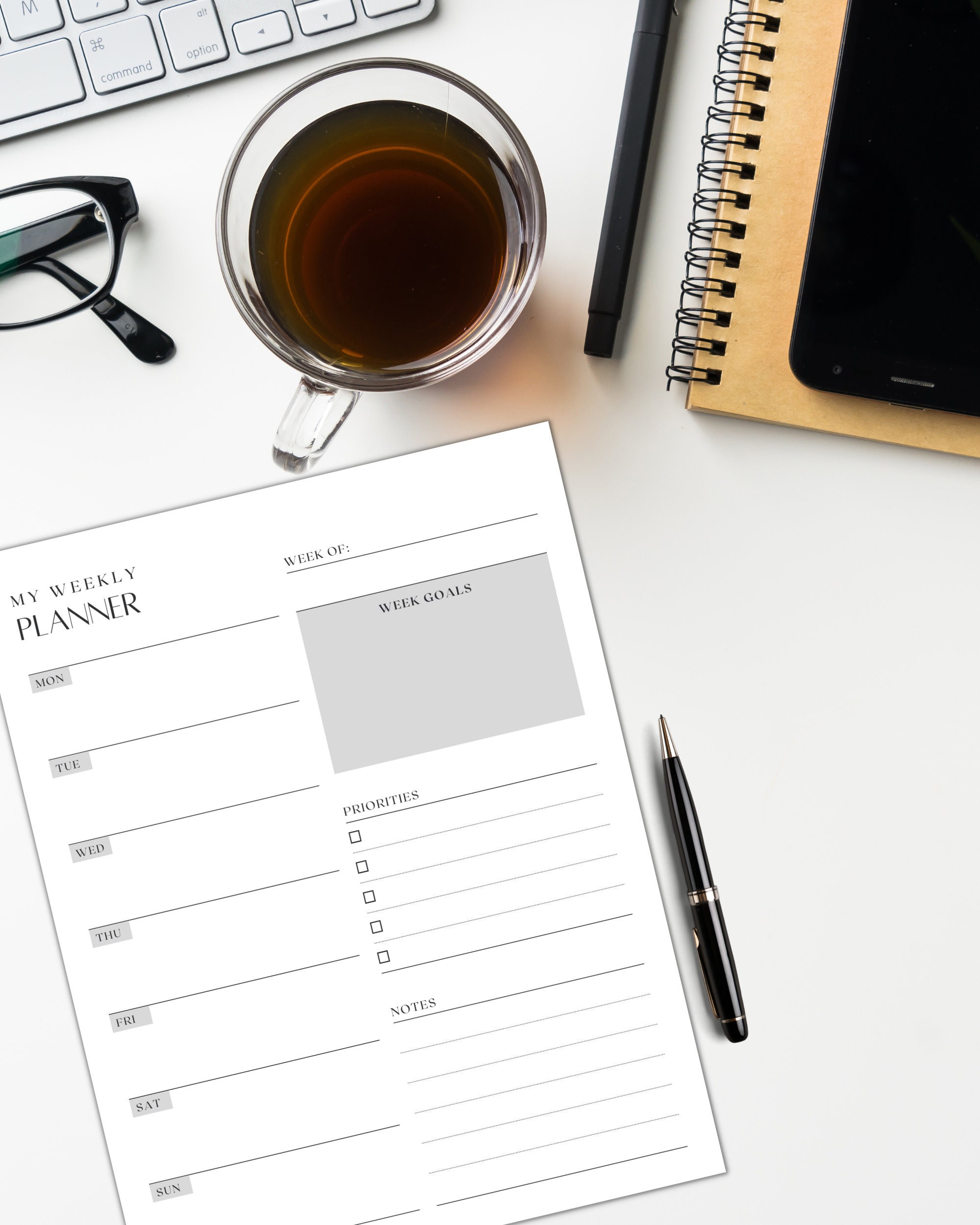 1 Page Weekly Planner, Week by Week, One Page Printable, Weekly Digital ...