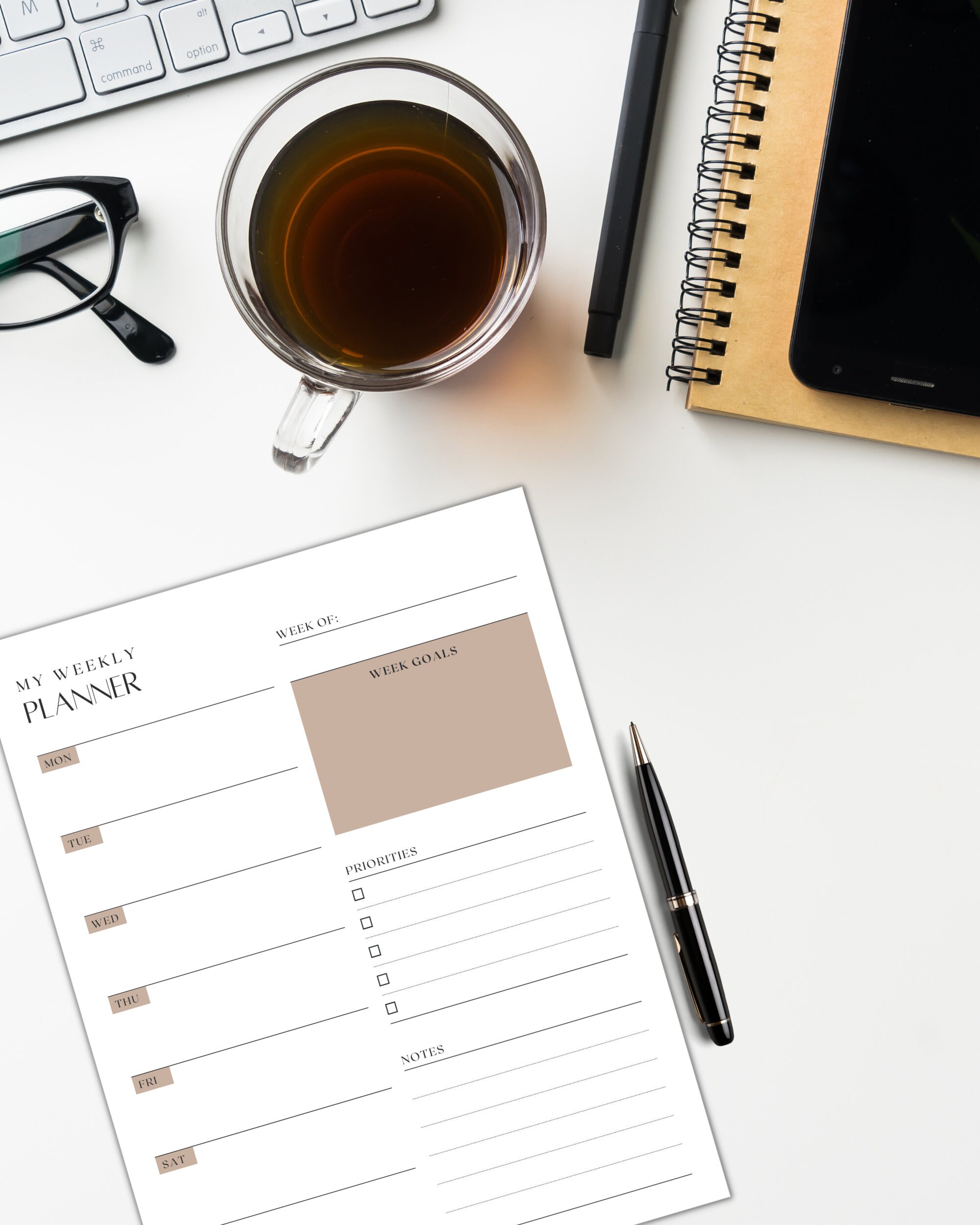 1 Page Weekly Planner, Week by Week, One Page Printable, Weekly Digital ...