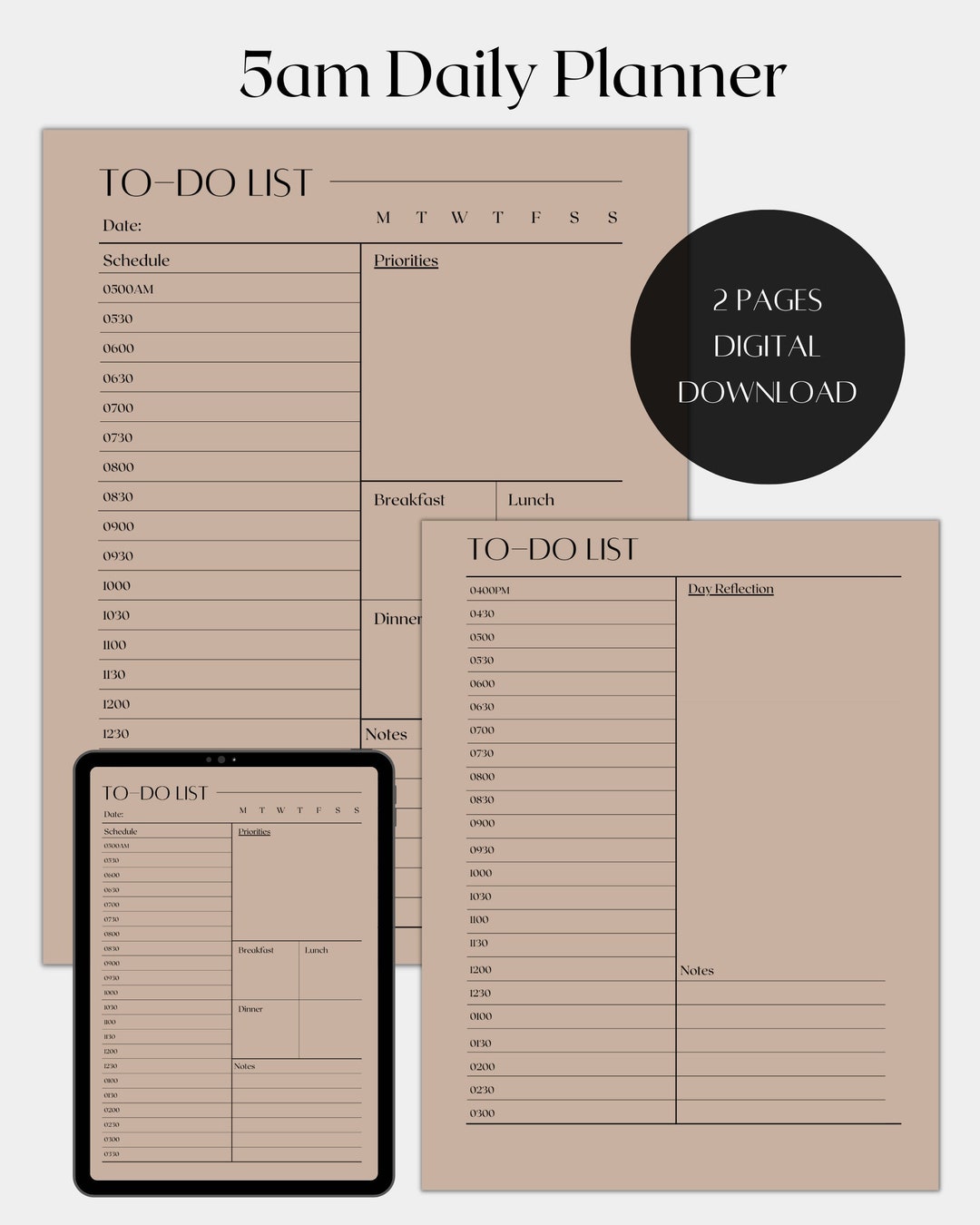 5am Planner, Hourly Planner for Ipad, Daily Planner Prints, Undated ...