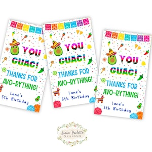 Fiesta Birthday Treat Tags for Avocado Birthday Party, Take Home Gift ...