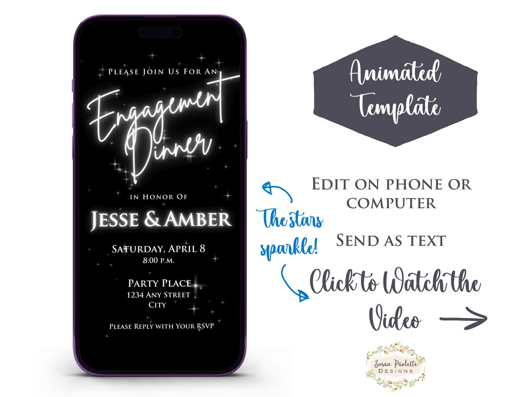 Animated Engagement Dinner Invitation, Engagement Dinner Party E-vite ...