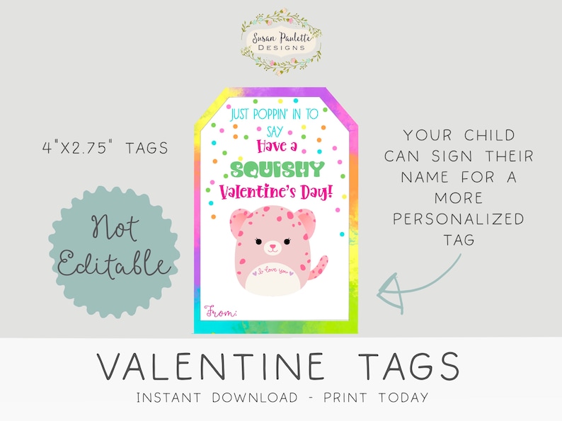 Squishy Valentine Tags, Printable Instant Download PDF Four Designs ...