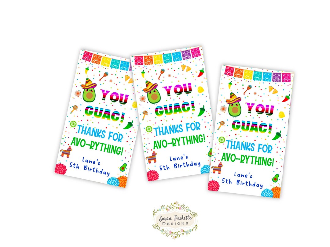 Fiesta Birthday Treat Tags for Avocado Birthday Party, Take Home Gift ...