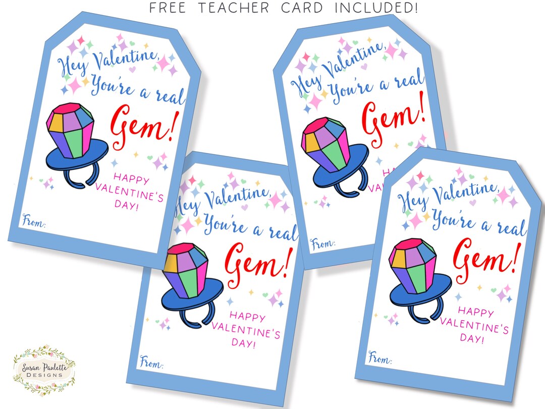 Ring Pop Kids Valentines Day Tag, Instant PDF Download, Candy Ring ...