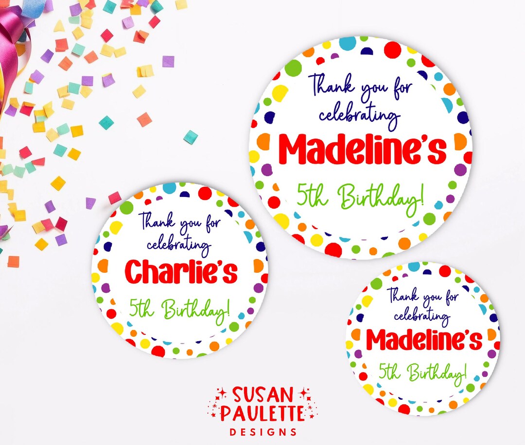 Thank You Birthday Party Favor Stickers, Personalized Birthday Treat ...