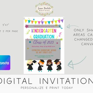 Kindergarten Graduation Invitation Editable Elementary Graduation ...