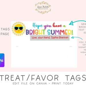 Kids Sunglass Favor Digital Tag, End of Year Gift, Last Day of School ...