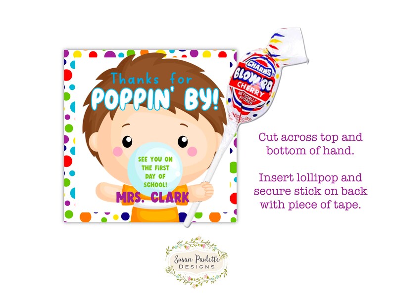Back to School Lollipop Tag, Thanks for Popping by Meet the Teacher ...