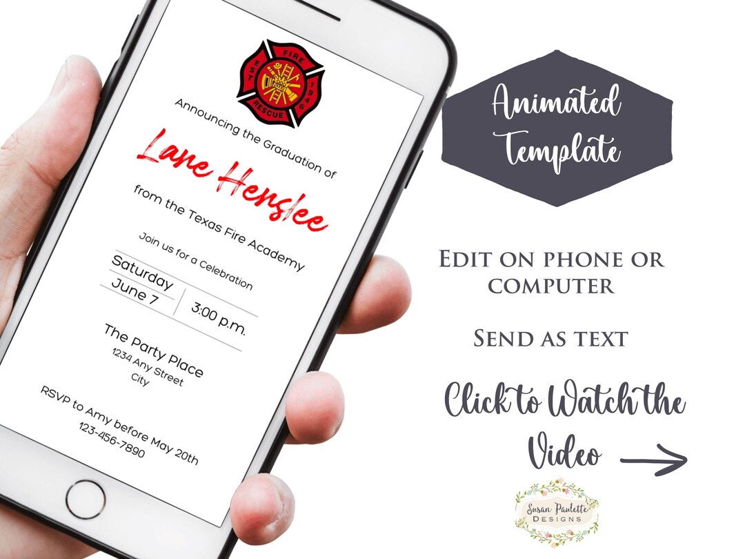 Firefighter Fire Academy Graduation Party Invitation Digital E-vite ...