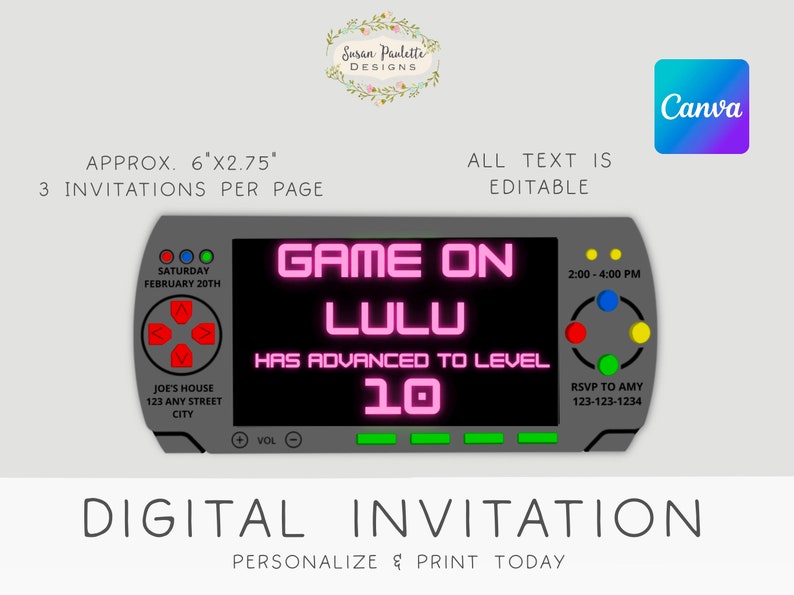 Video Game Birthday Invitation for Girls Pink Level up - Etsy