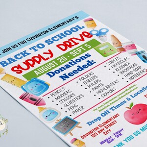 Editable School Supply Drive Flyer, Back to School Supplies Fundraiser ...