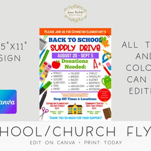 Editable School Supply Drive Flyer, Back to School Supplies Fundraiser ...