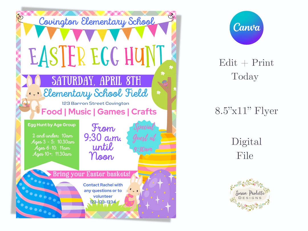 Easter Egg Hunt Flyer School PTA PTO Community Church Charity Non ...