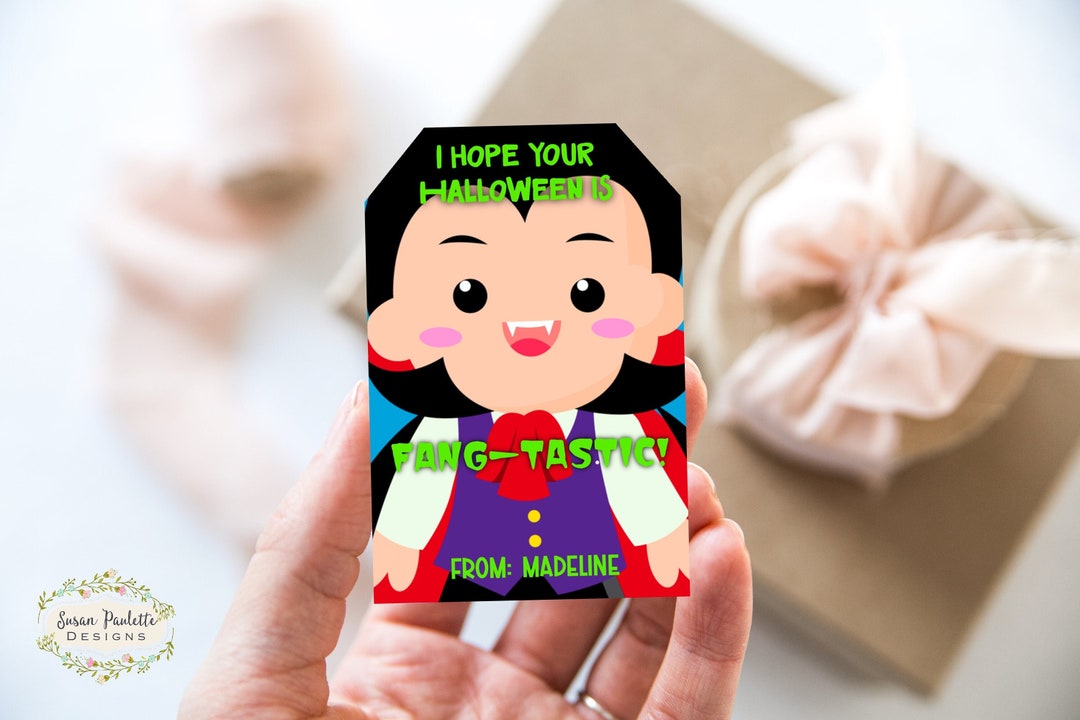 Halloween Treat Gift Tags, Dracula Vampire Fangtastic Kid’s Halloween ...