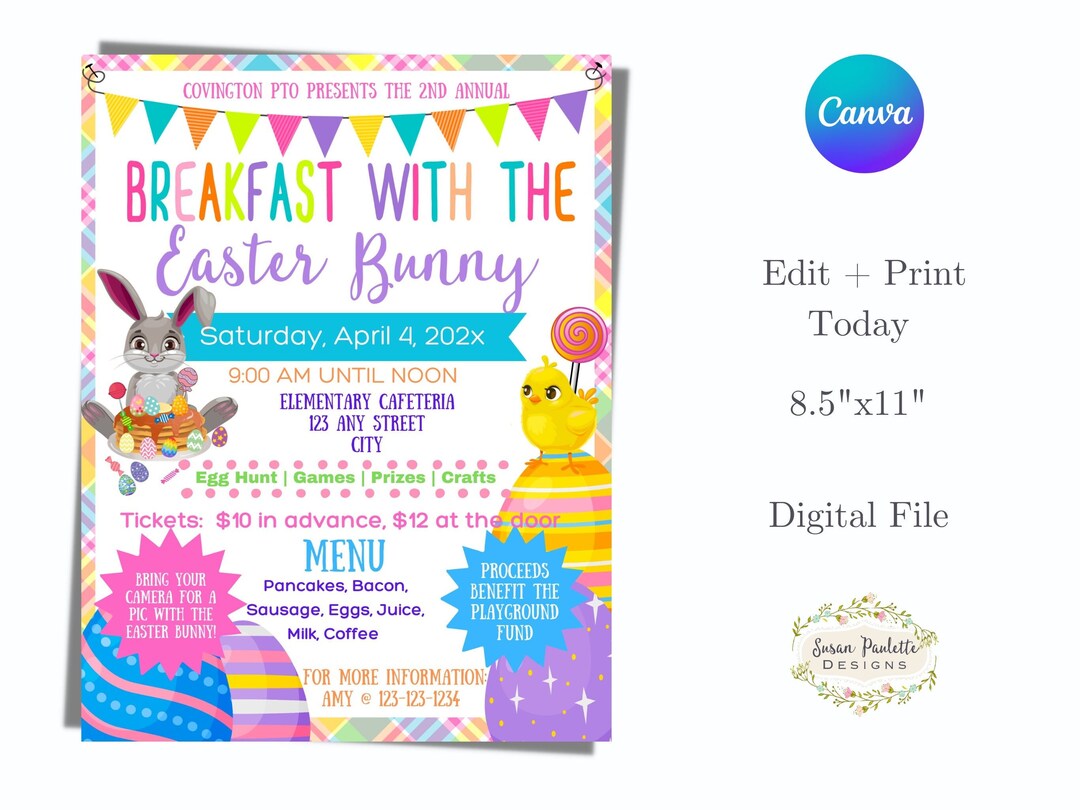 Breakfast With the Easter Bunny Flyer School PTA PTO Community ...