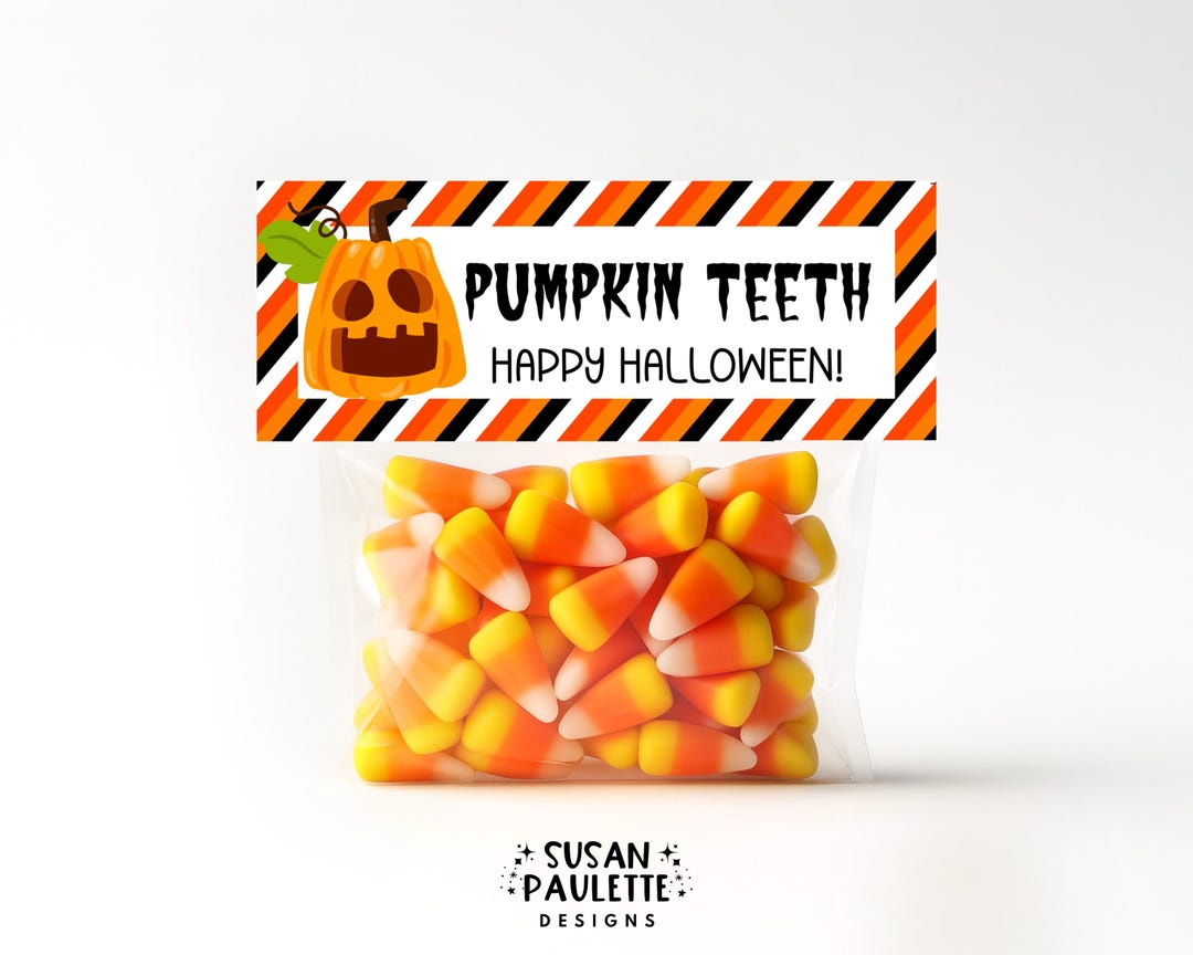 Pumpkin Teeth Halloween Bag Topper, Trick or Treat Candy Corn Digital ...