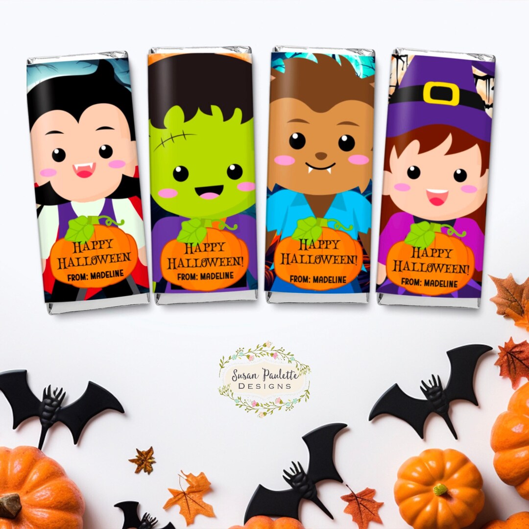Halloween Candy Bar Wrappers, Set of 4 Printable Halloween Party Favor ...