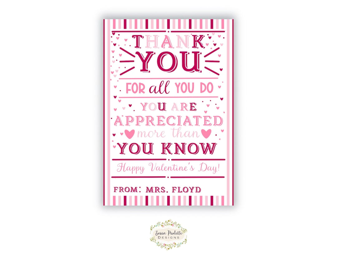 Personalized Teacher Appreciation Valentine Tag, Coworker Valentine ...