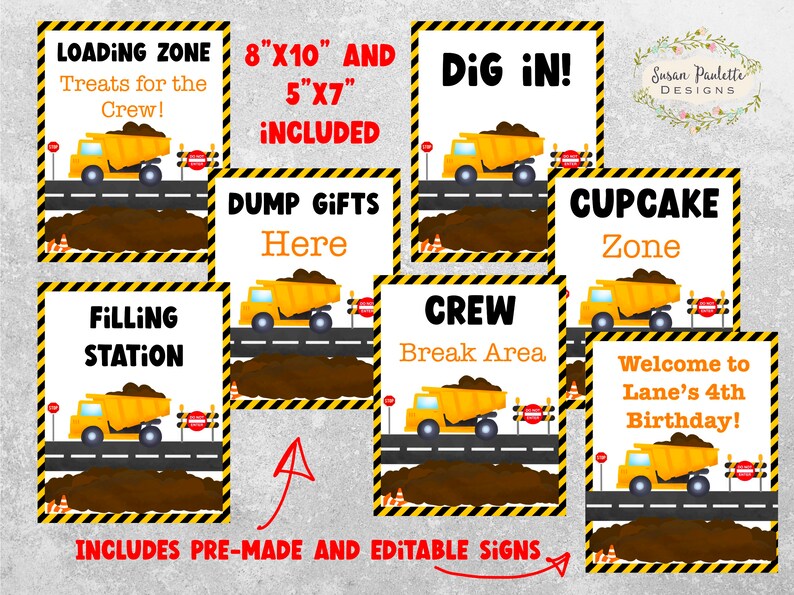Construction Birthday Party Signs Pre-made & Editable B-day - Etsy