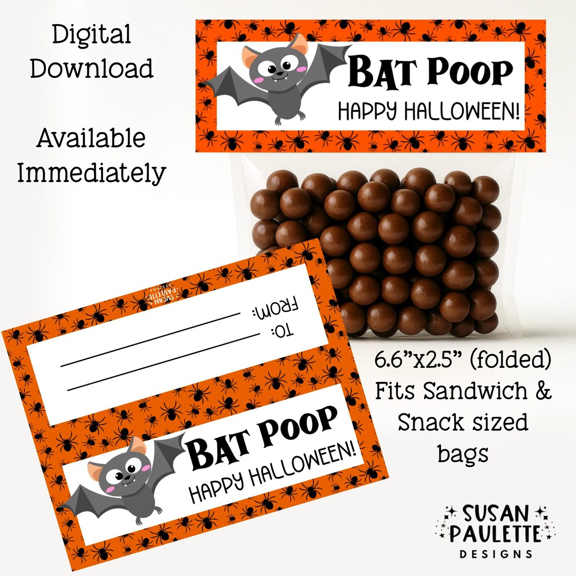Halloween Bag Toppers - Set of 4, Traditional Trick or Treat Digital ...