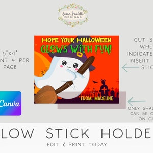 Halloween Glow Stick Tag, Ghost Broom Classroom Halloween Party Favor ...