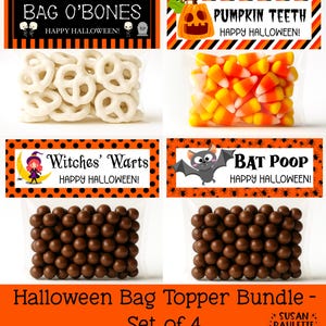 Halloween Bag Toppers - Set of 4, Traditional Trick or Treat Digital ...