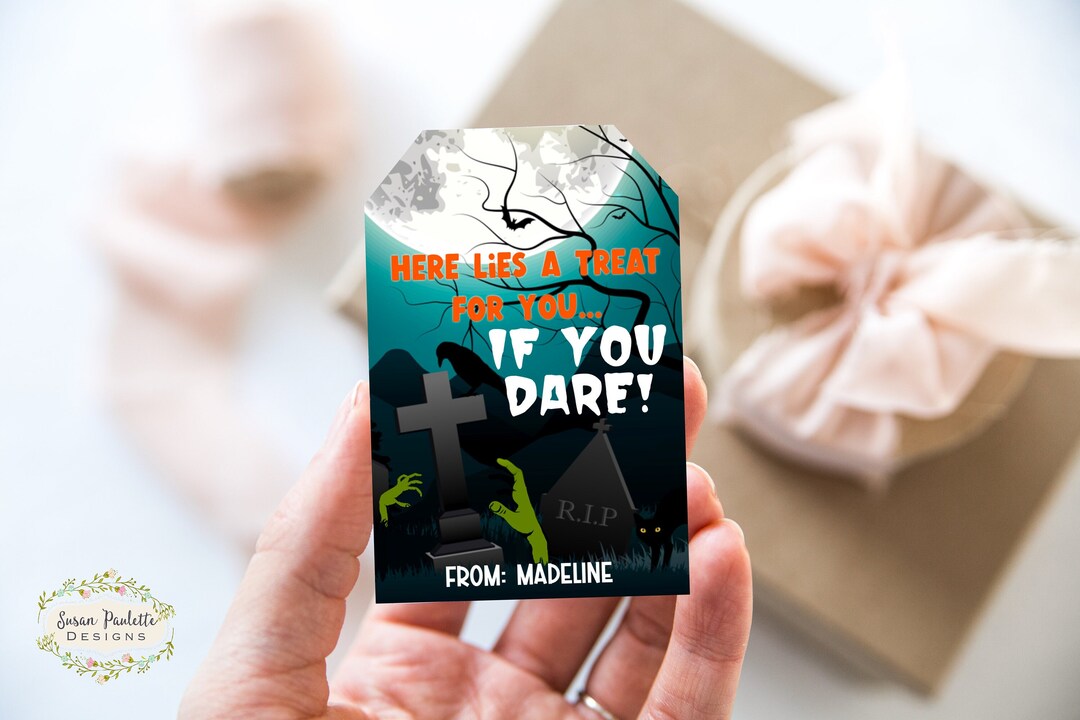 Halloween Treat Gift Tags, Graveyard Scary Kid’s Halloween Favor Tag ...