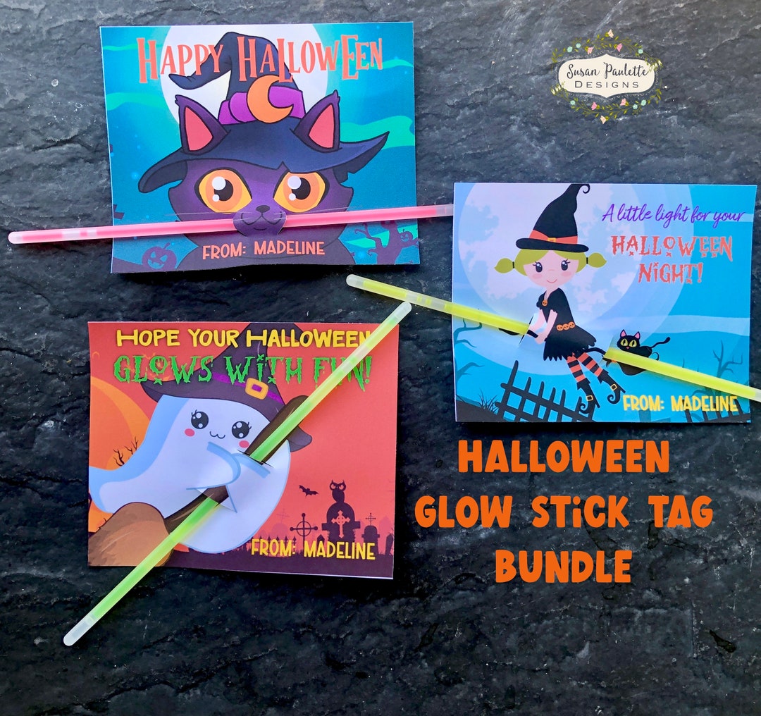Halloween Glow Stick Tags, Set of 3 Classroom Halloween Party Favor ...