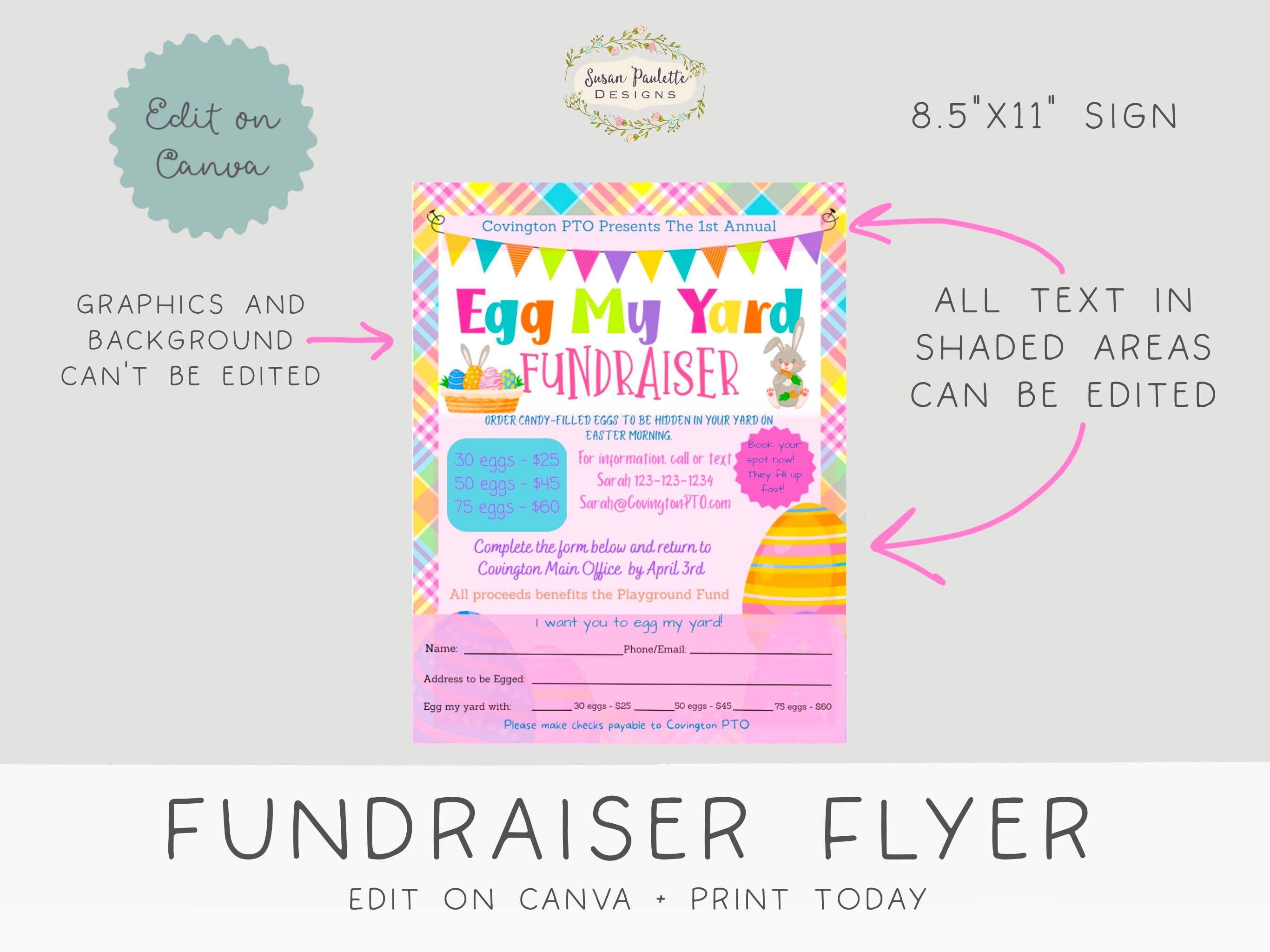 Egg My Yard Fundraising Flyer School PTA PTO Fundraiser Brochure Easter ...