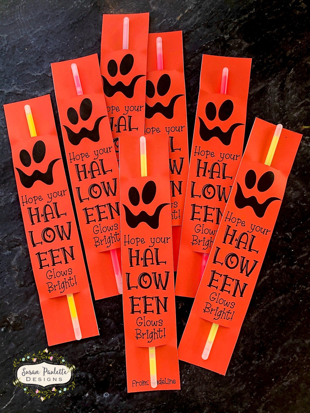 Halloween Glow Stick Pumpkin Tag, Classroom Halloween Party Favor ...