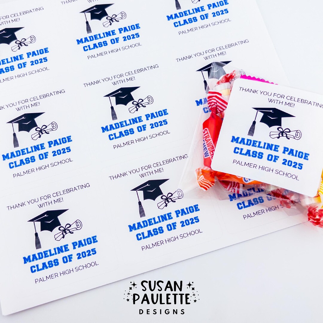 Graduation Thank You Stickers, Personalized Party Favor Labels ...