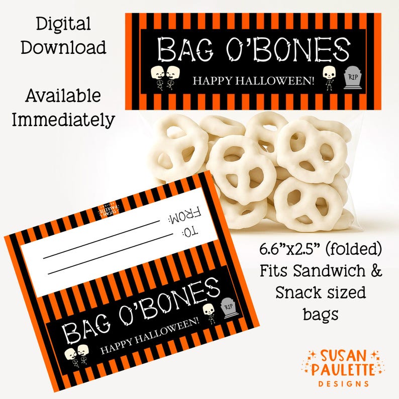 Halloween Bag Toppers - Set of 4, Traditional Trick or Treat Digital ...