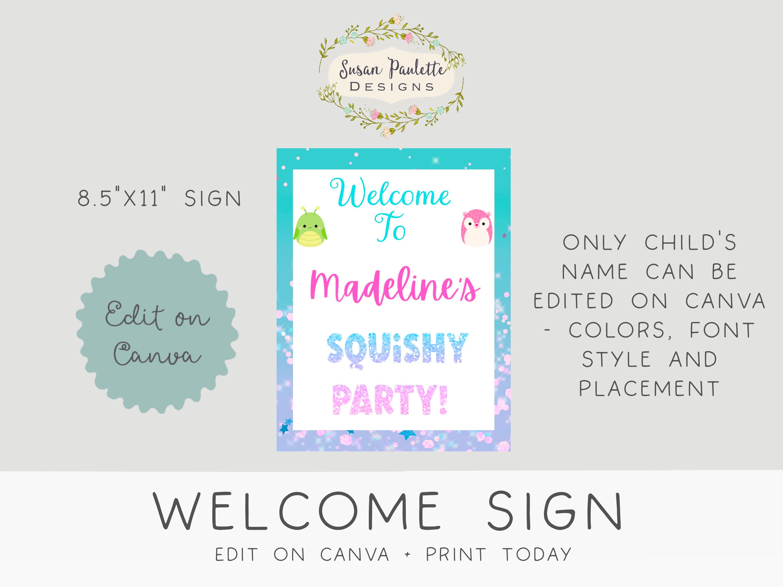 Sparkle Squishy Birthday Party Welcome Sign for Squishy Bday - Etsy