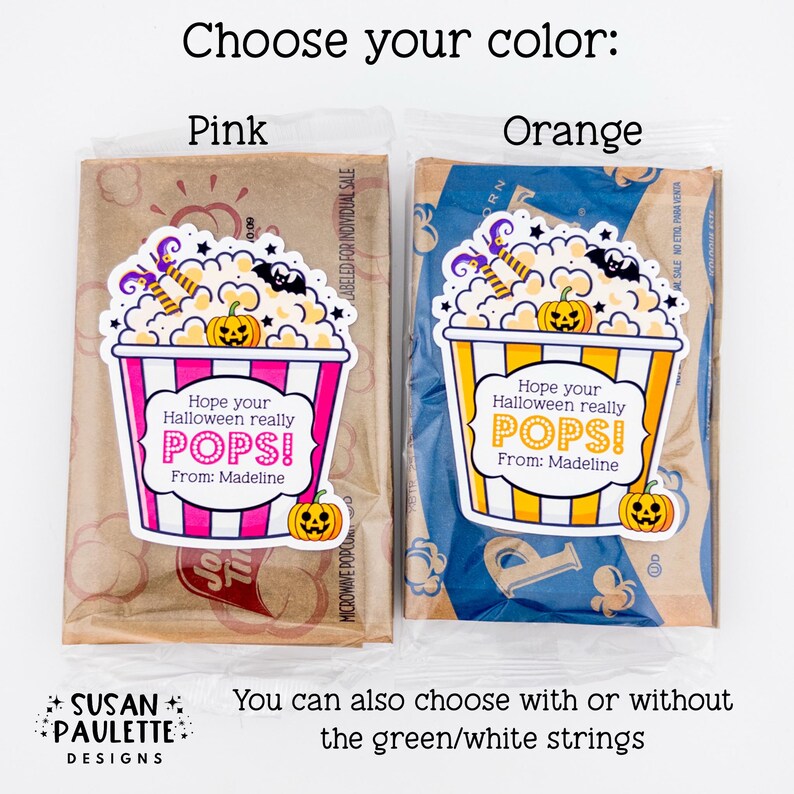 Printed Halloween Popcorn Treat Tags, Poppin’ Party Favor Stickers for ...