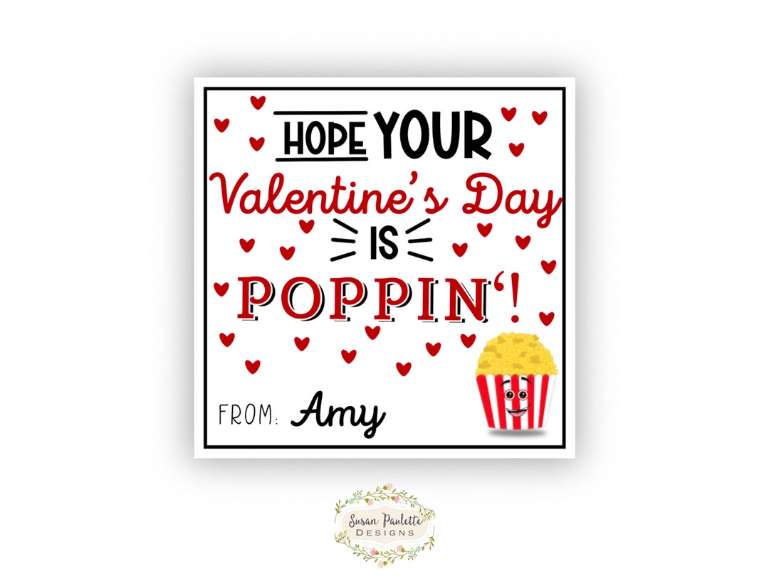 Editable Popcorn Valentine Tag, Printable Instant Digital Download ...
