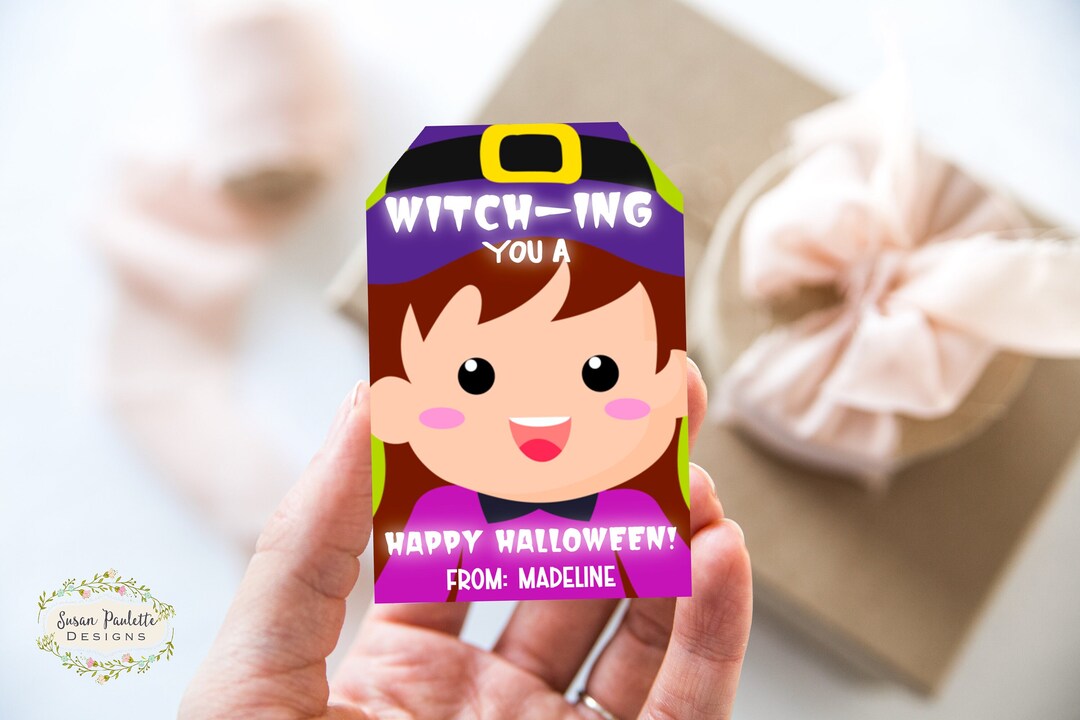 Halloween Treat Gift Tags, Witch Kid’s Halloween Favor Tag, Editable ...