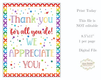 Appreciation Week Printable Sign Teacher and Staff Employee, Instant ...