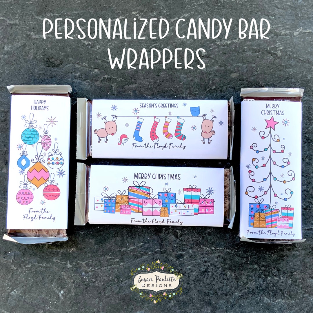 Pastel Christmas Candy Bar Wrappers, Printable Holiday Party Favor Tags ...