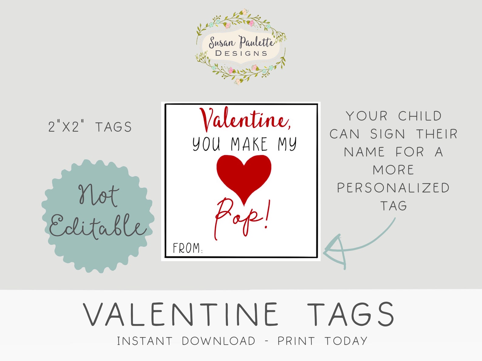 Valentines Pop It Tags Printable Instant Digital Download Four Designs ...