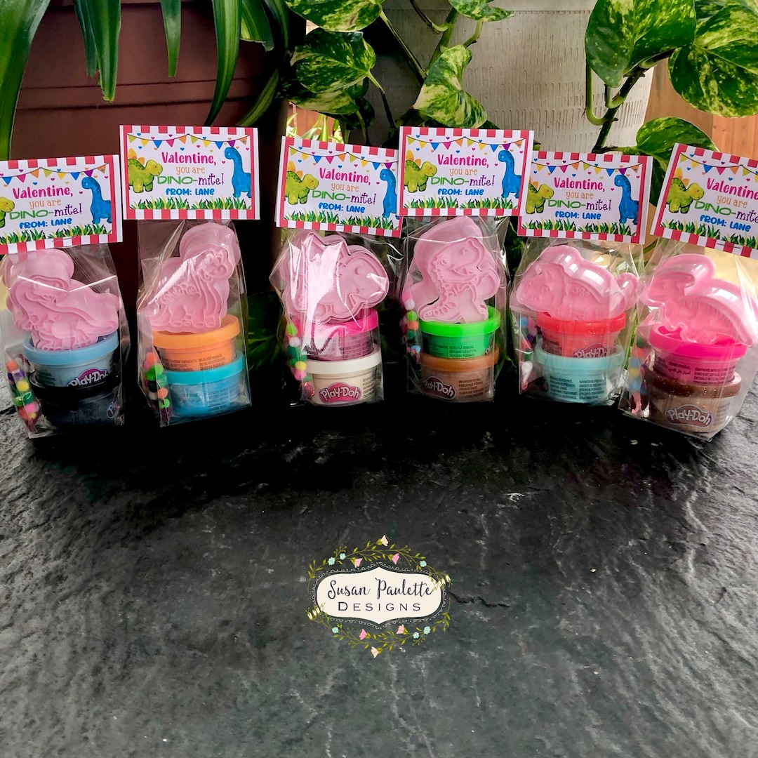 Valentines Party Favors, Dinosaur Play Dough Gift Set for Class ...