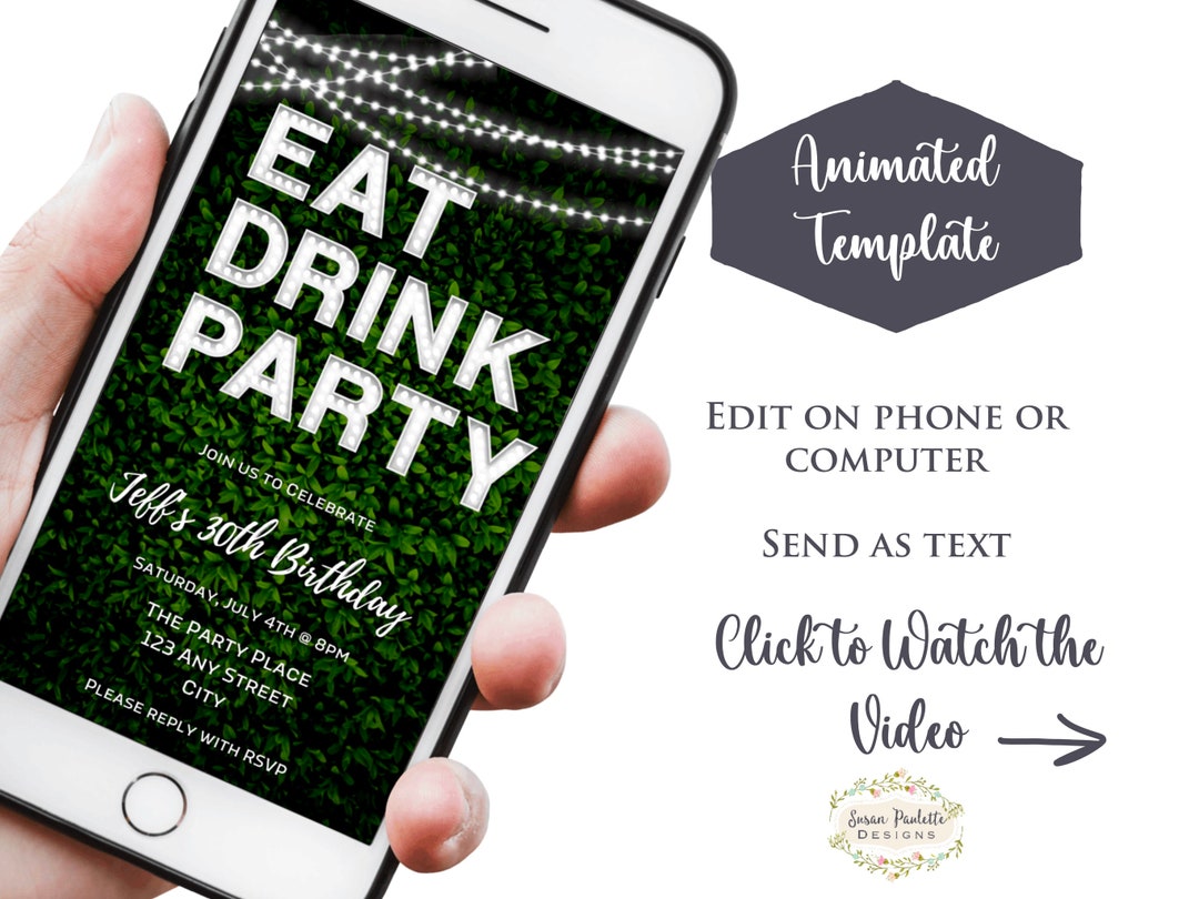 Marquee Birthday Party Invitation, Eat Drink Party Animated Outdoor ...
