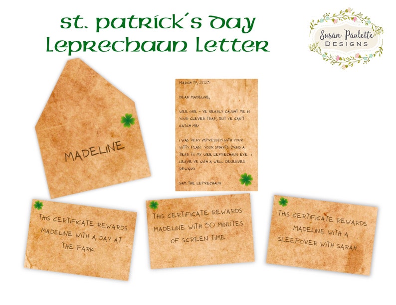 Leprechaun Letter and Reward Certificate Set Envelope Template - Etsy