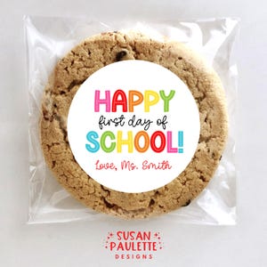 Back to School Favor Stickers, Personalized Happy First Day of School ...