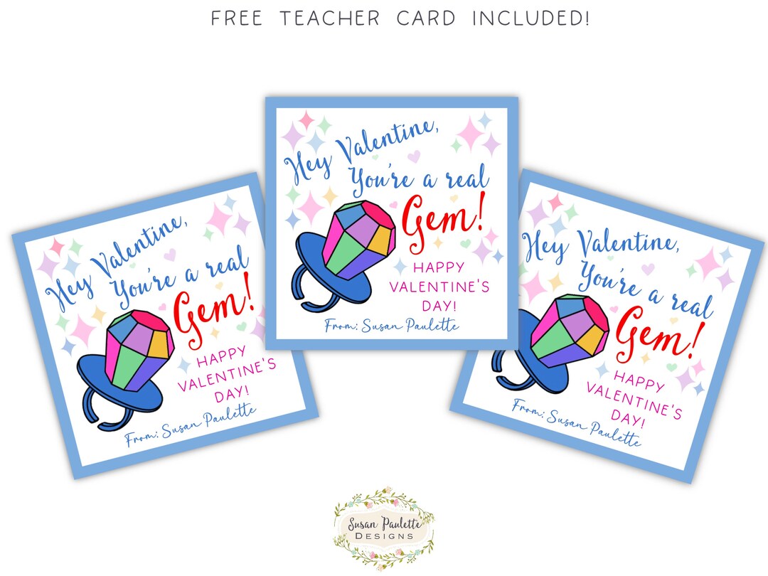 Ring Pop Kids Valentines Day Treat Tag, Candy Ring Valentine Card, Kid ...